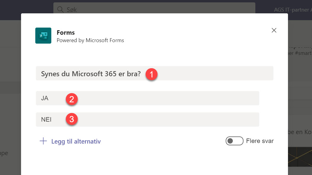 Hvordan lage en undersøkelse i Microsoft Teams kanal eller chat